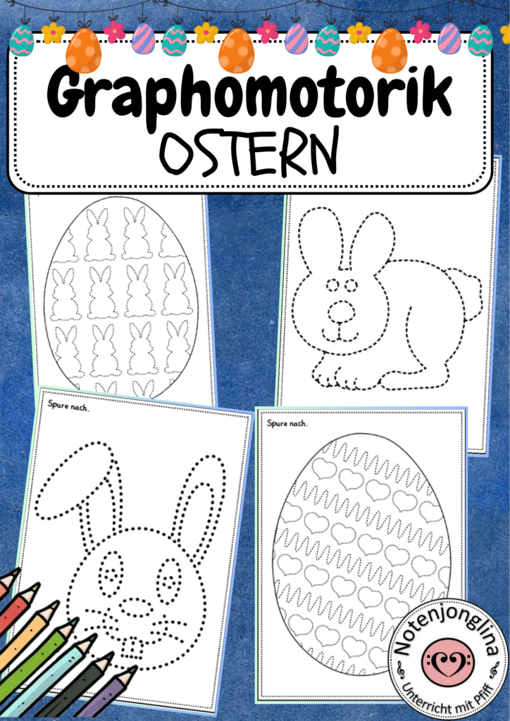 Ostern Nachspurübungen Graphomotorik | Notenjonglina 🎵 - Unterricht mit Pfiff