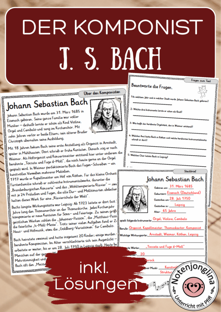 Johann Sebastian Bach - Infotext mit Aufgaben - Notenjonglina 🎵 ...